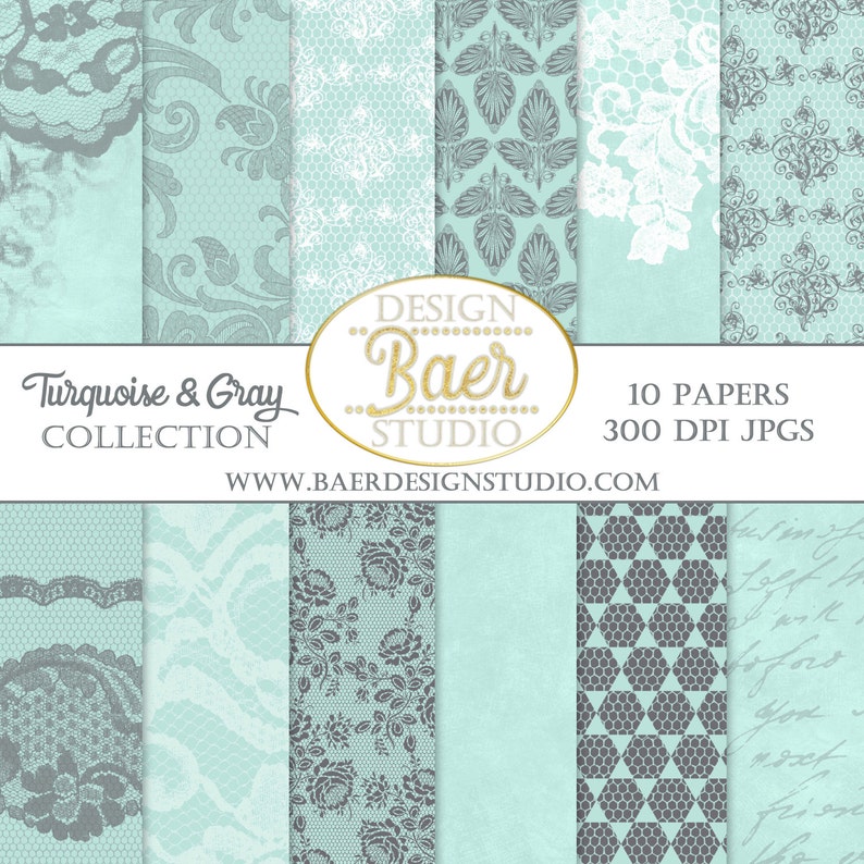 VINTAGE LACE Digital PAPER Digital Paper Turquoise Blue and - Etsy