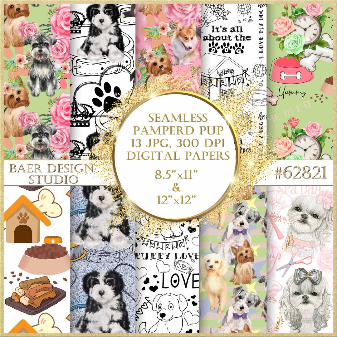 Dog Themed Digital Printable Paper, Dog Seamless Pattern, Pet Printable ...