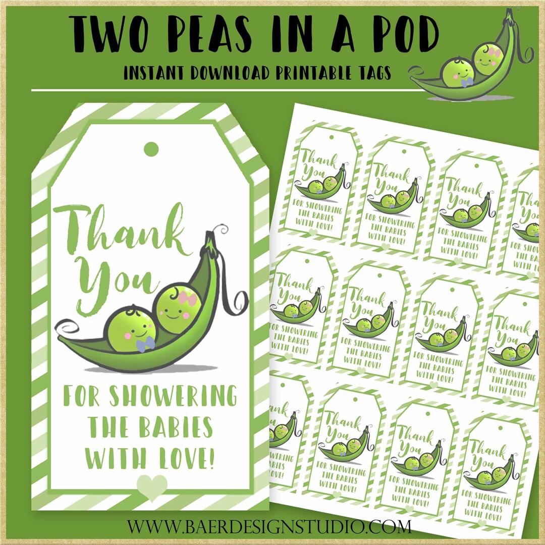 Two Peas in a Pod Thank You Tags: Baby Shower Printable Favors (digital ...