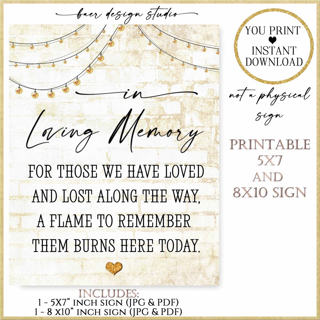 Memorial Sign: in Loving Memory Printable (5x7, 8x10, 11x14) (digital ...