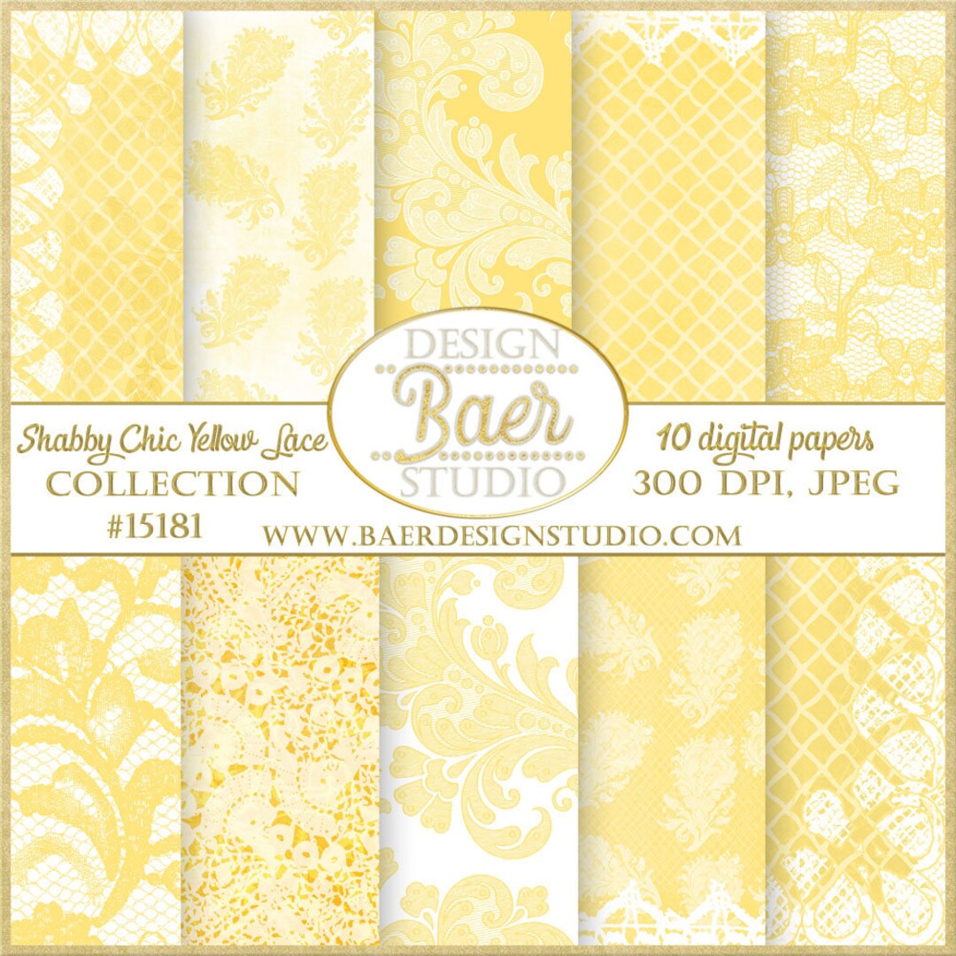 Yellow Digital Paper, Shabby Chic Lace Digital Papers: Damask Scrapbook ...