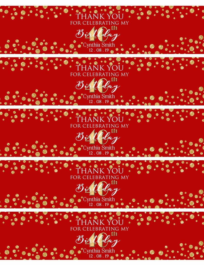 Red Water Bottle Labels:printable Waterbottle Label | Etsy