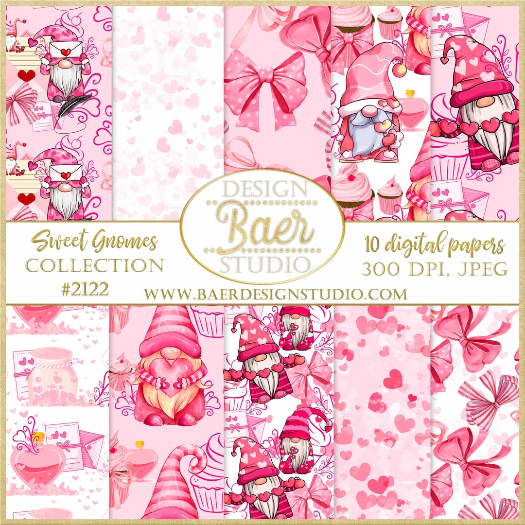 Valentine's Digital Paper Pack, Gnome Digital Paper Printable, Coquette ...