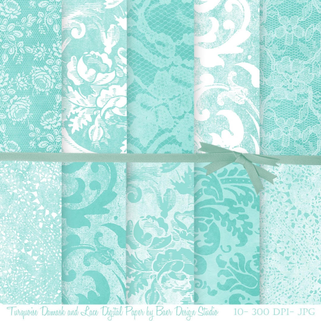 Teal Damask Lace Digital Paper: Turquoise Scrapbook Backgrounds ...