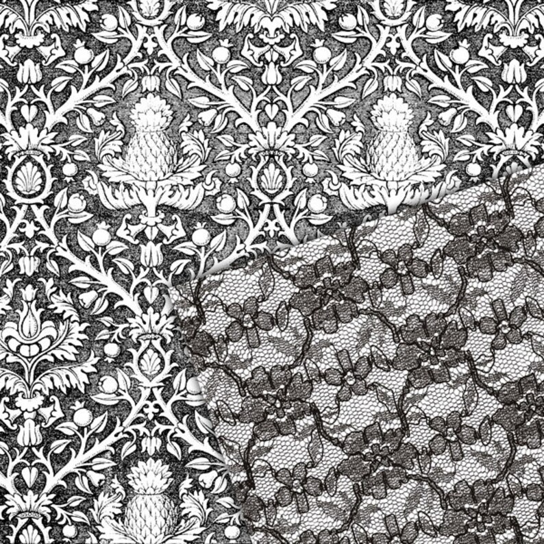 Black Digital Papers:black Lace Digital Paper Black Damask - Etsy