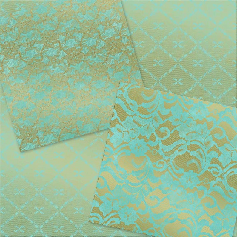 Turquoise and Gold Digital Paper Printablesgold Foil and - Etsy