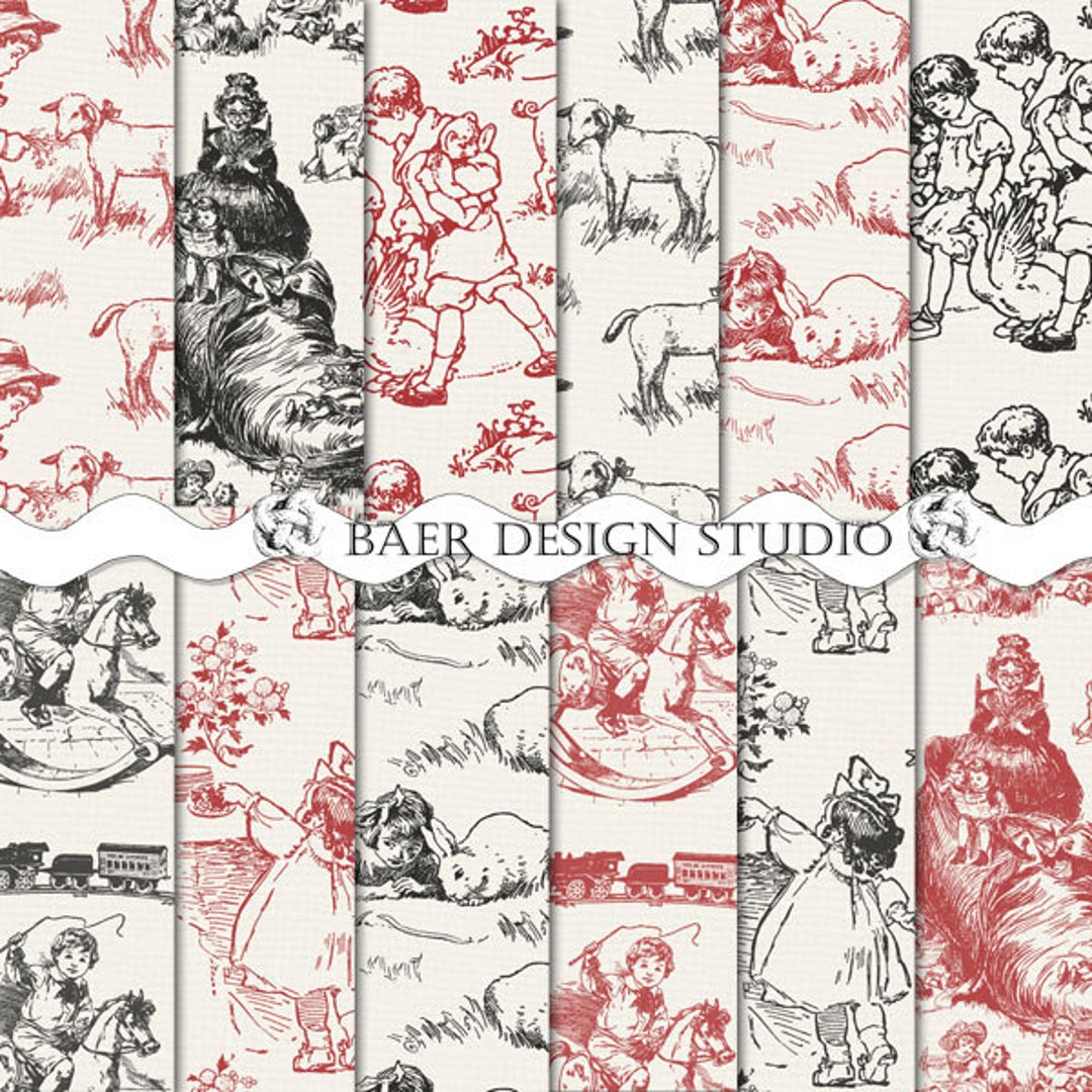 Toile Digital Scrapbook Paper Printables Red Toile Digital Paper,black ...