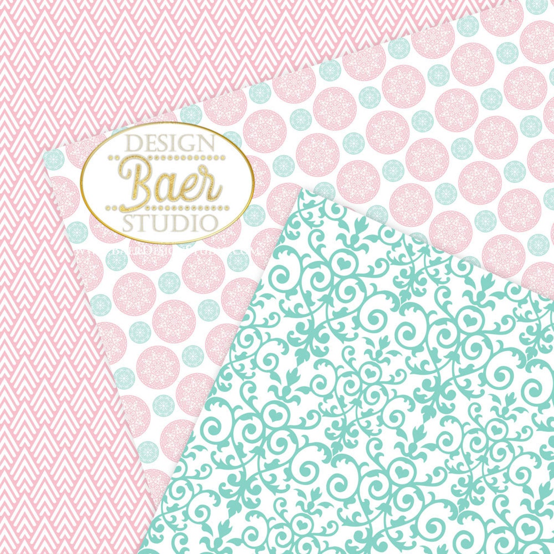 Pink and Turquoise Digital Paper Pink and Teal Digital Paper - Etsy
