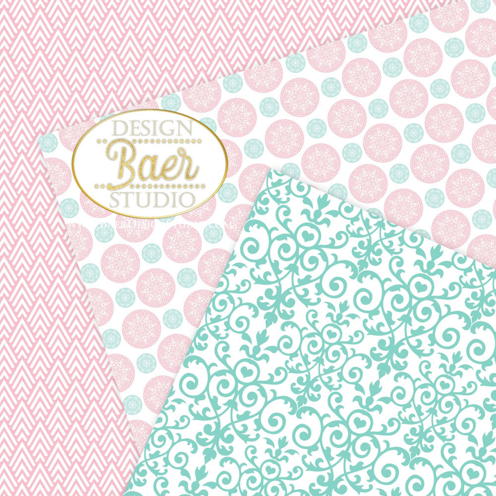 Pink and Turquoise Digital Paper Pink and Teal Digital Paper - Etsy