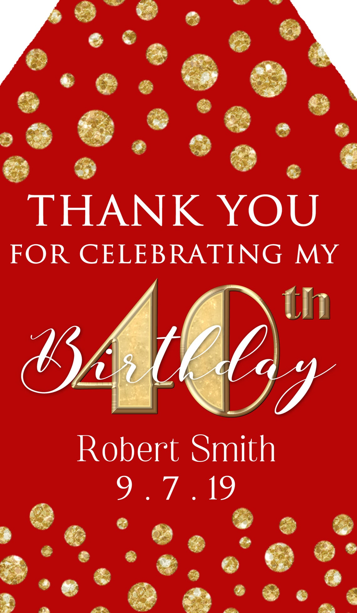 Red and Gold Printable Tags:40th Birthday Tag Personalized - Etsy