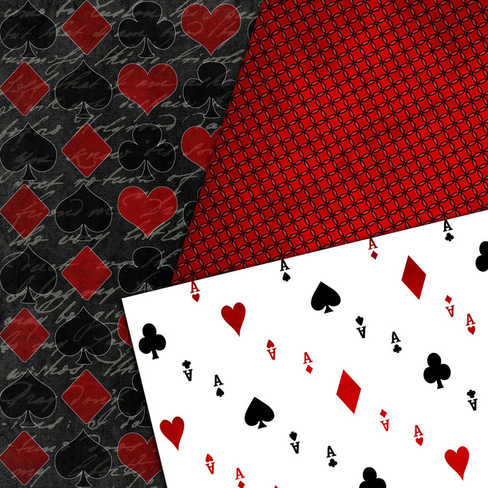 Red Playing Card Digital Paper, Valentines Digital Paper, Grunge Casino ...