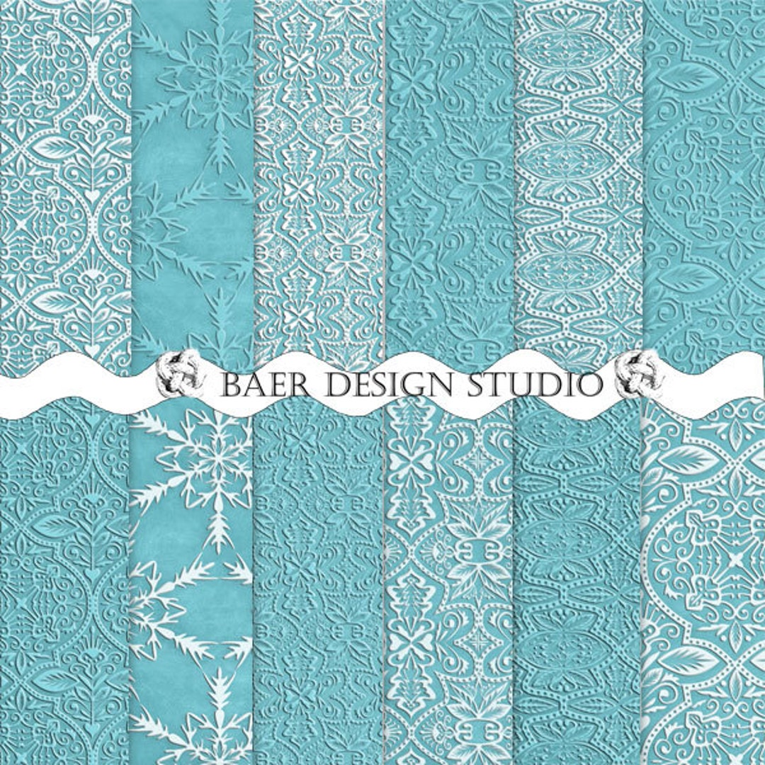 Turquoise and Silver Digital Paper, Snowflake Digital Paper, Teal ...