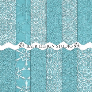 Turquoise and Silver Digital Paper, Snowflake Digital Paper, Teal ...