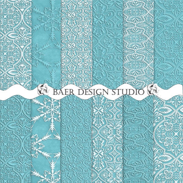 Turquoise and Silver Digital Paper Snowflake Digital Paper | Etsy