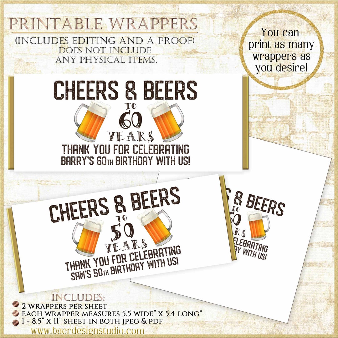 Cheers and Beers White Candy Bar Wrappers Birthday, Chocolate Bar ...