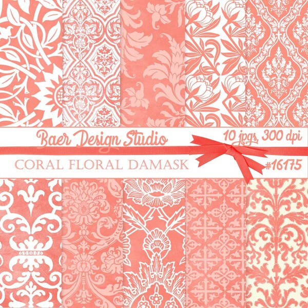 Coral Damask - Etsy