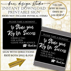Printable Sign for the Keys to Success Graduation Tags, Keys to Success ...