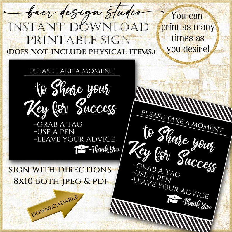 Printable SIGN for the Keys to Success Graduation Tags:keys to | Etsy