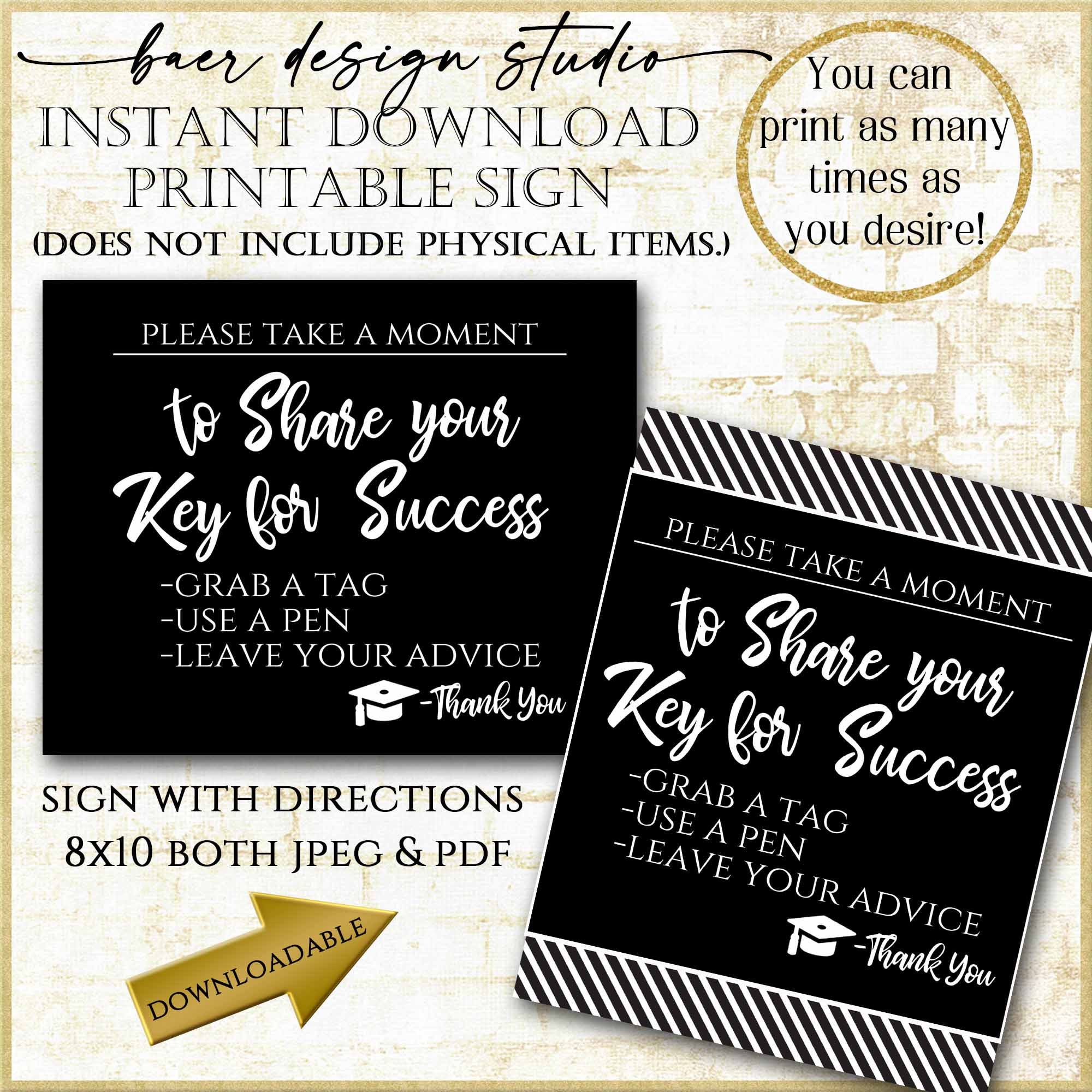 Printable Sign for the Keys to Success Graduation Tags, Keys to Success ...