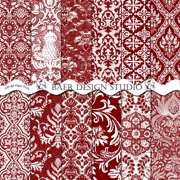 Red Damask Paper - Etsy