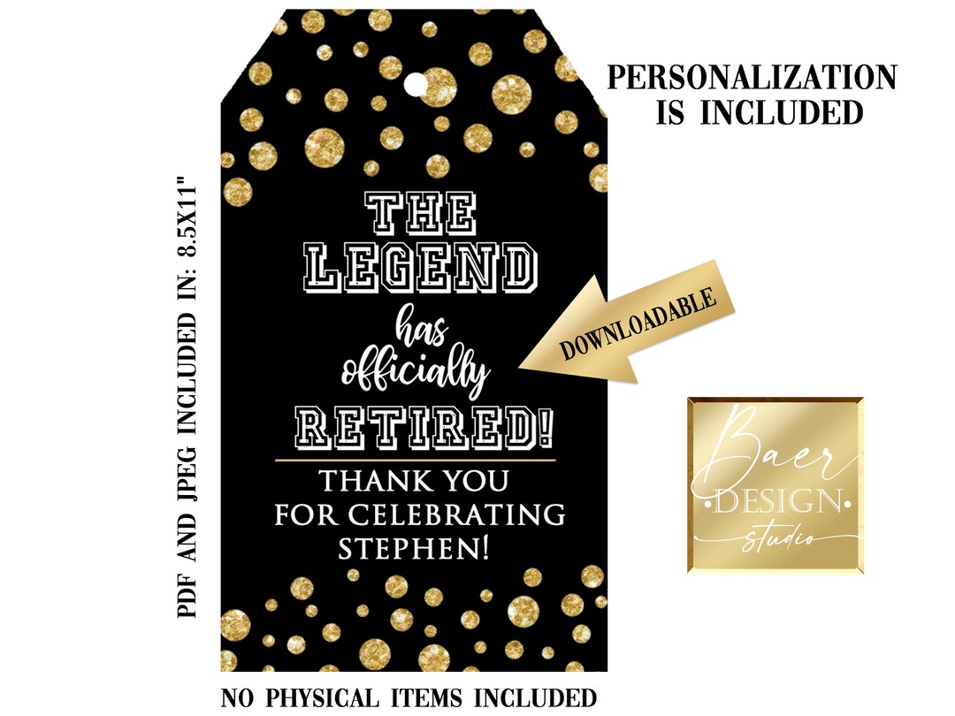 Black and Gold Retirement Tags:personalized Retirement - Etsy