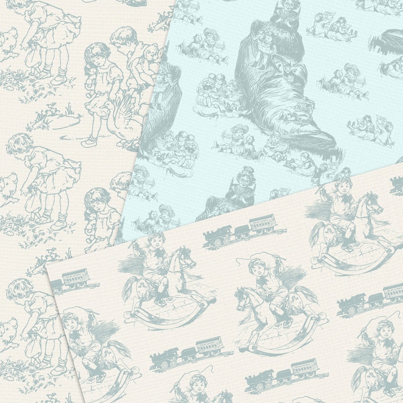 French Blue Toile Digital Paper Printablelight Blue Toile - Etsy