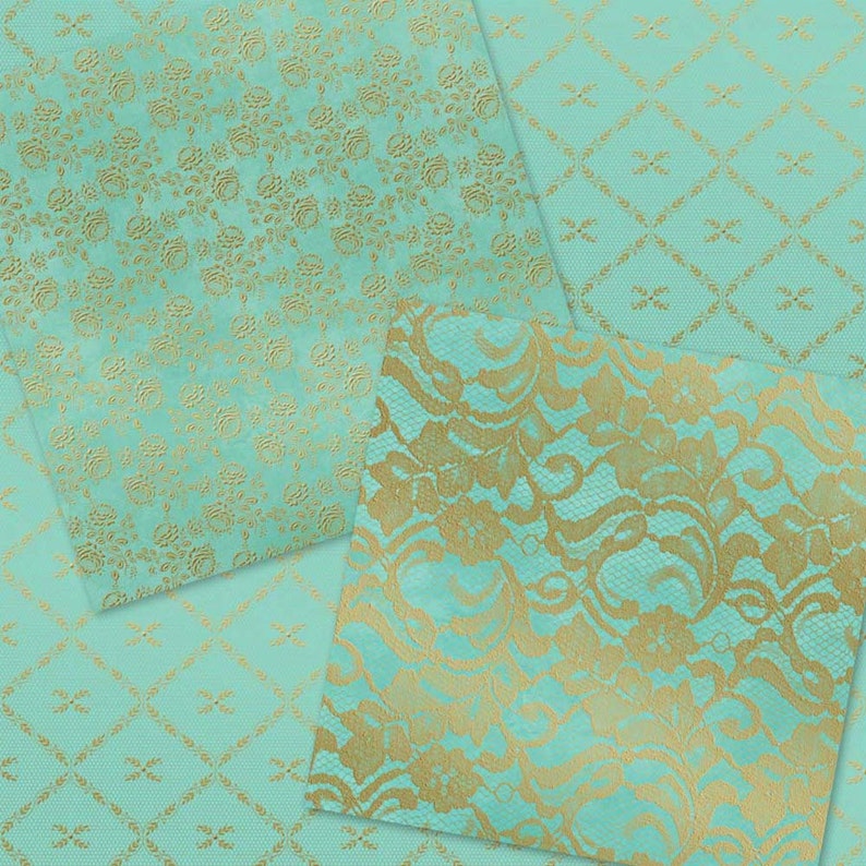 Turquoise and Gold Digital Paper Printablesgold Foil and - Etsy