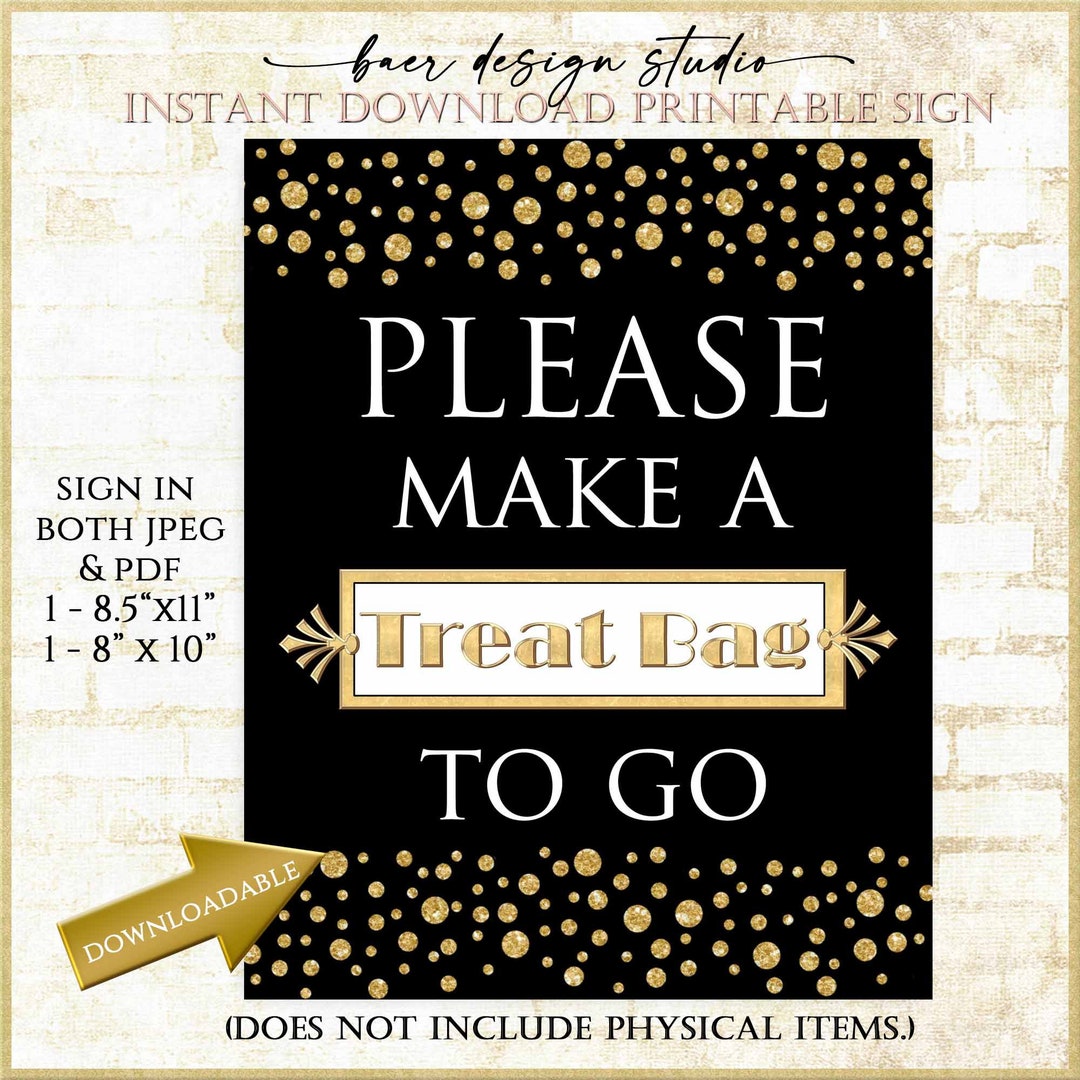 Black and Gold Candy Station Sign Printable, Make A Treat Bag Sign for ...