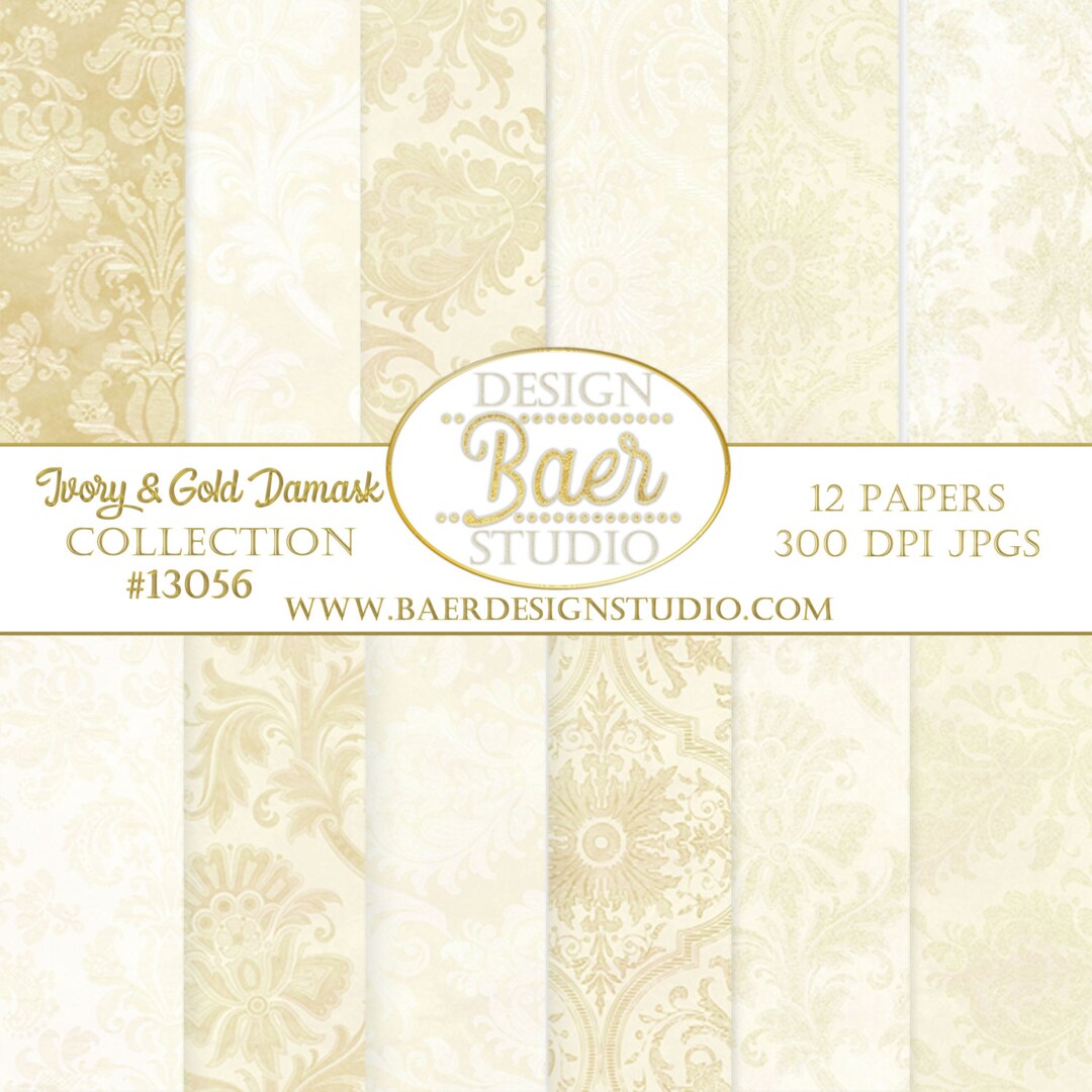 Ivory and Gold Damask Digital Paper: Vintage Scrapbook Backgrounds ...