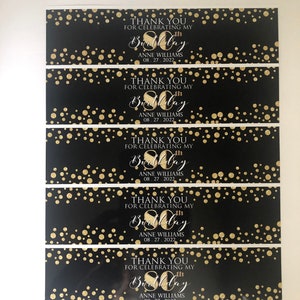 Black and Gold Birthday Water Bottle Labels: Personalized Printable ...