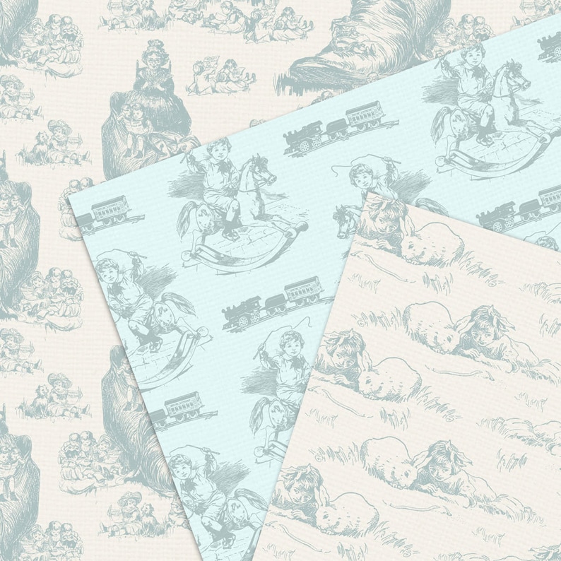 French Blue Toile Digital Paper Printablelight Blue Toile - Etsy