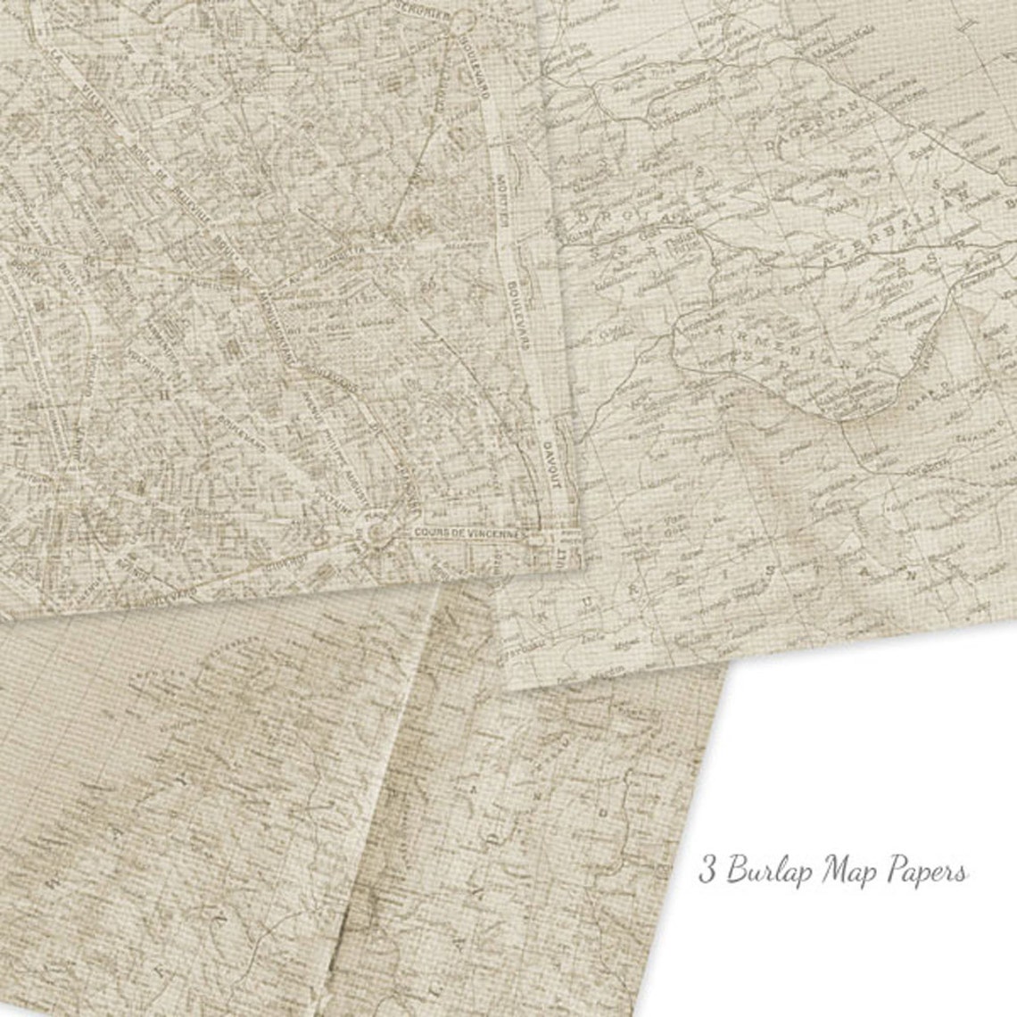 DIGITAL SCRAPBOOK PAPER:Map Digital Paper Taupe Burlap Map | Etsy