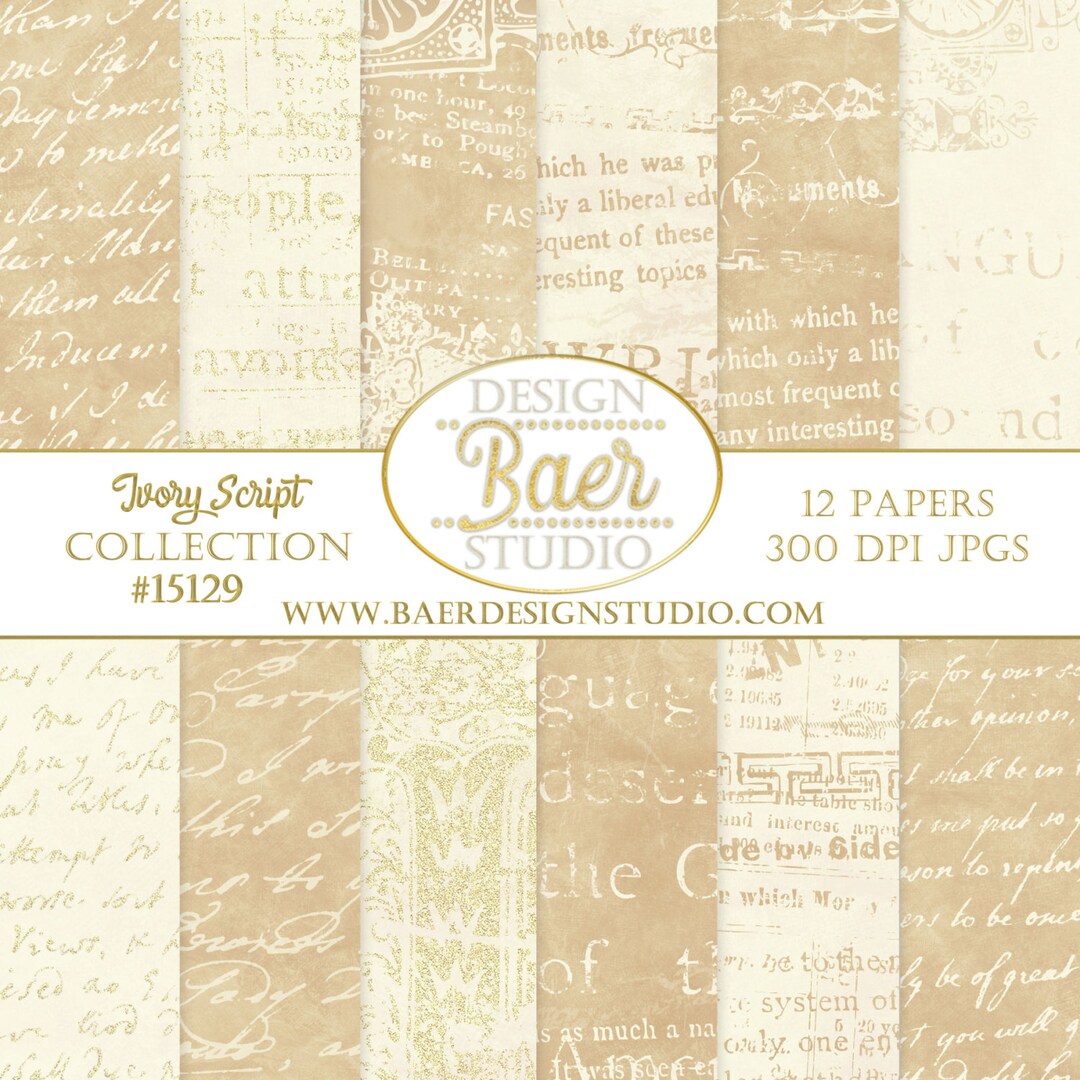 Beige and Ivory Digital Paper, Digital Script Paper, Ivory and Gold ...