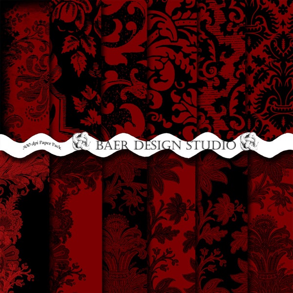 Red and Black Damask - Etsy