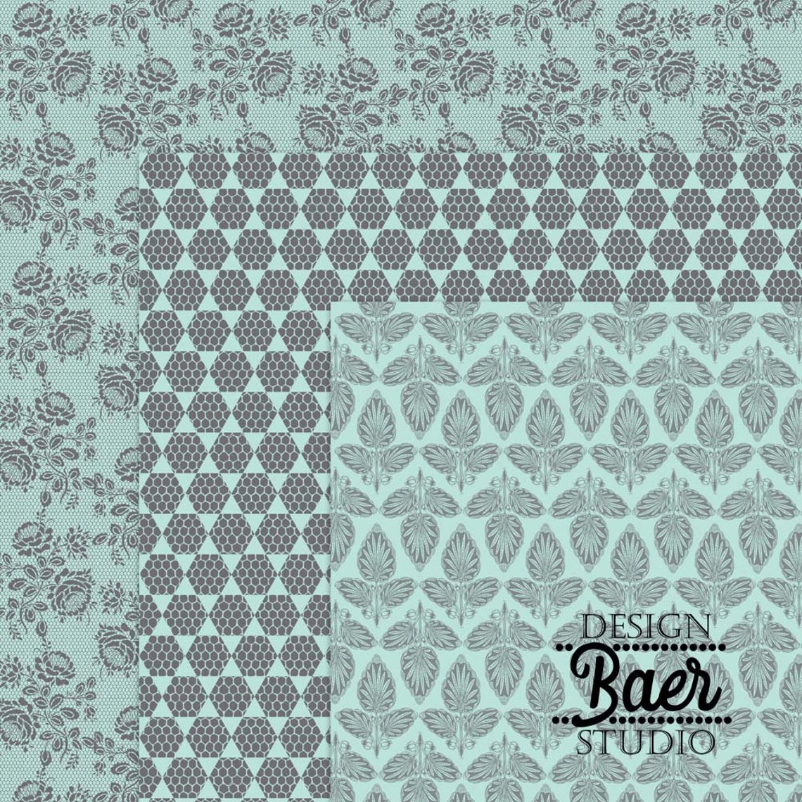 VINTAGE LACE Digital PAPER Digital Paper Turquoise Blue and - Etsy