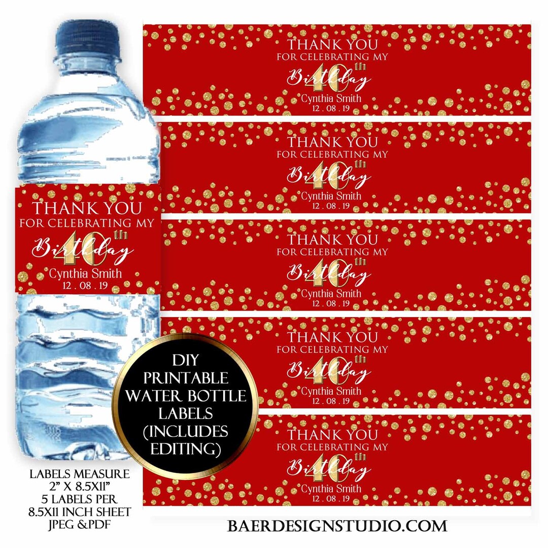 Red Water Bottle Labels:printable Waterbottle Label, Waterbottle ...