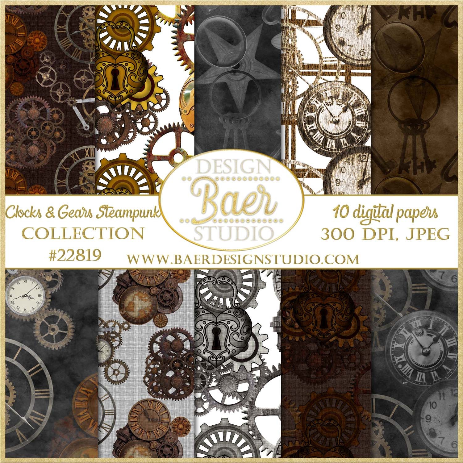 Steampunk Digital Paperantique Clock Digital Paper - Etsy