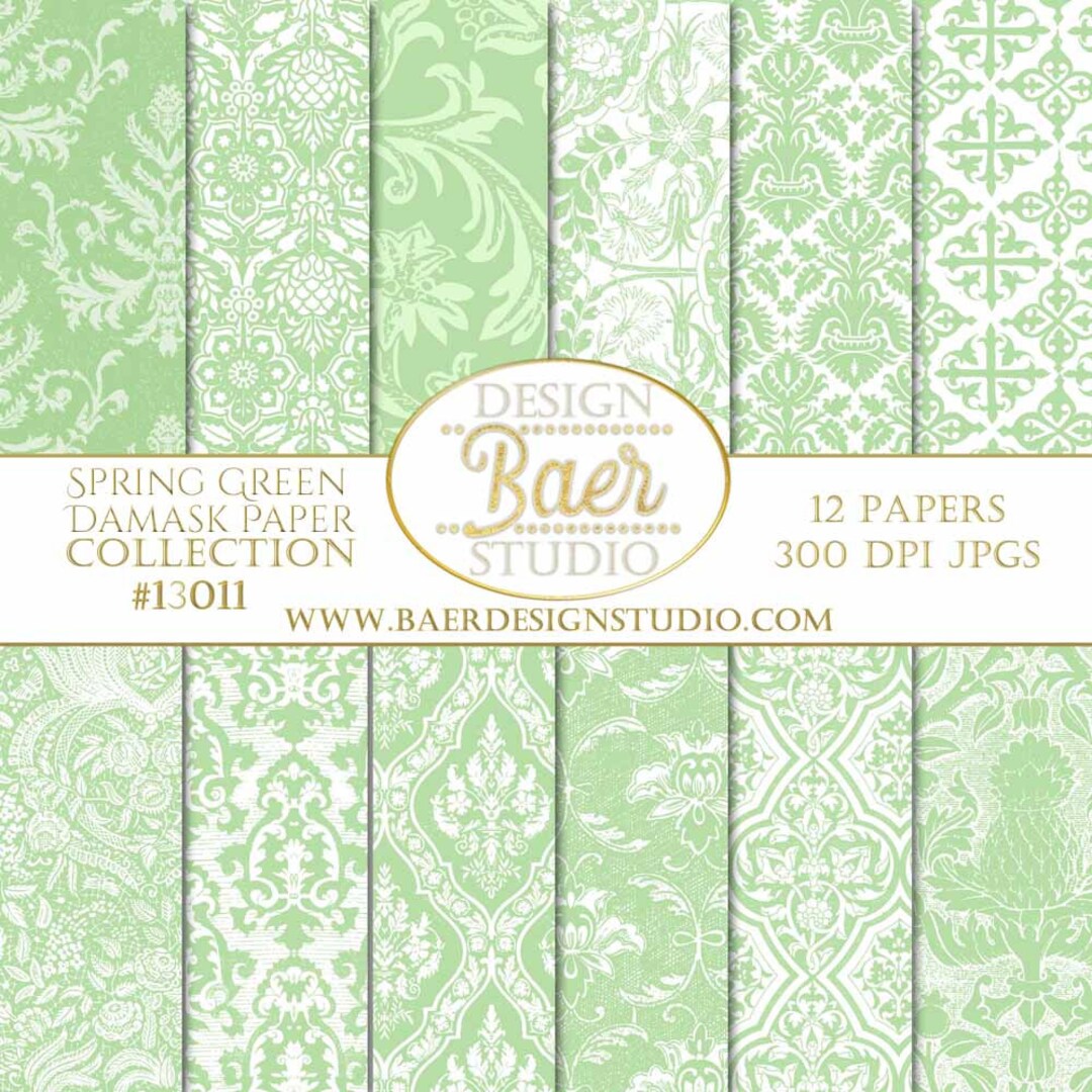 Lime Green Damask Digital Paper Pack (digital Download) - Etsy