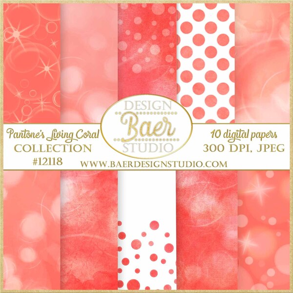 Coral Digital Paper - Etsy