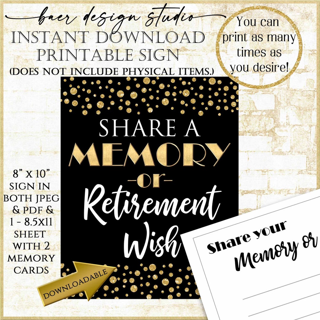 Share a Memory or Retirement Wishes Printable Sign and Matching Wish ...