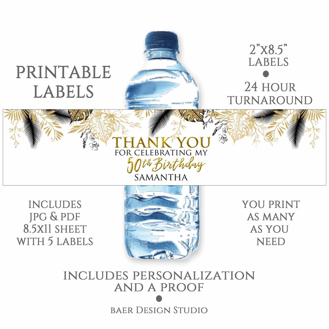 White and Gold Thank You Water Bottle Labels:printable - Etsy
