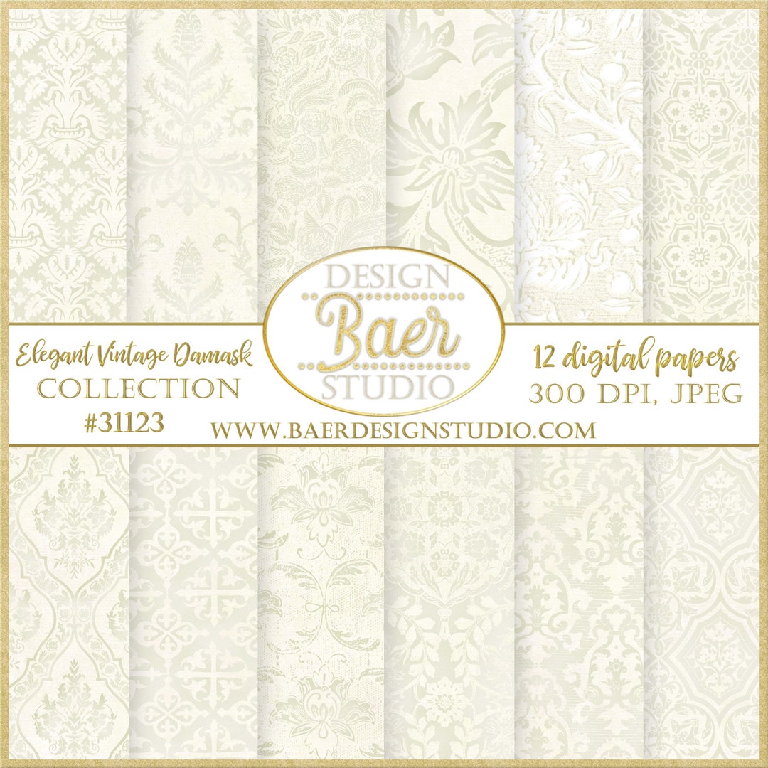 Ivory Digital Paperdigital Paper Vintageivory Damask Digital Paperivory ...