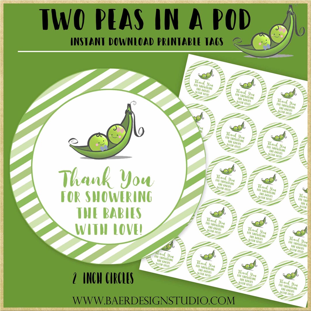 Two Peas in a Pod Favor Tags: Baby Shower Thank You Round Labels ...