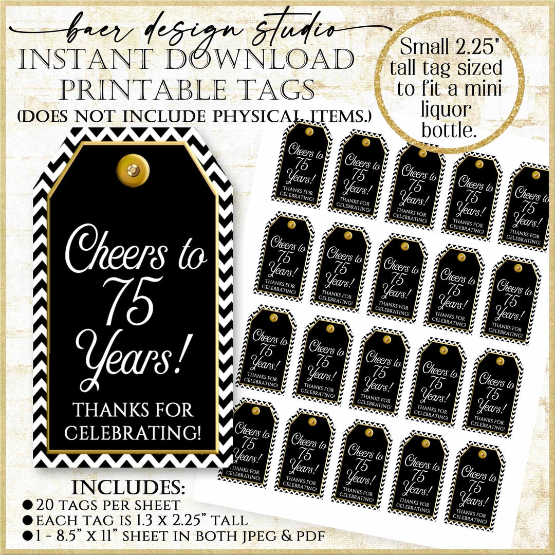 75th Birthday Party Favor Tags: Cheers to 75 Years (digital Download ...