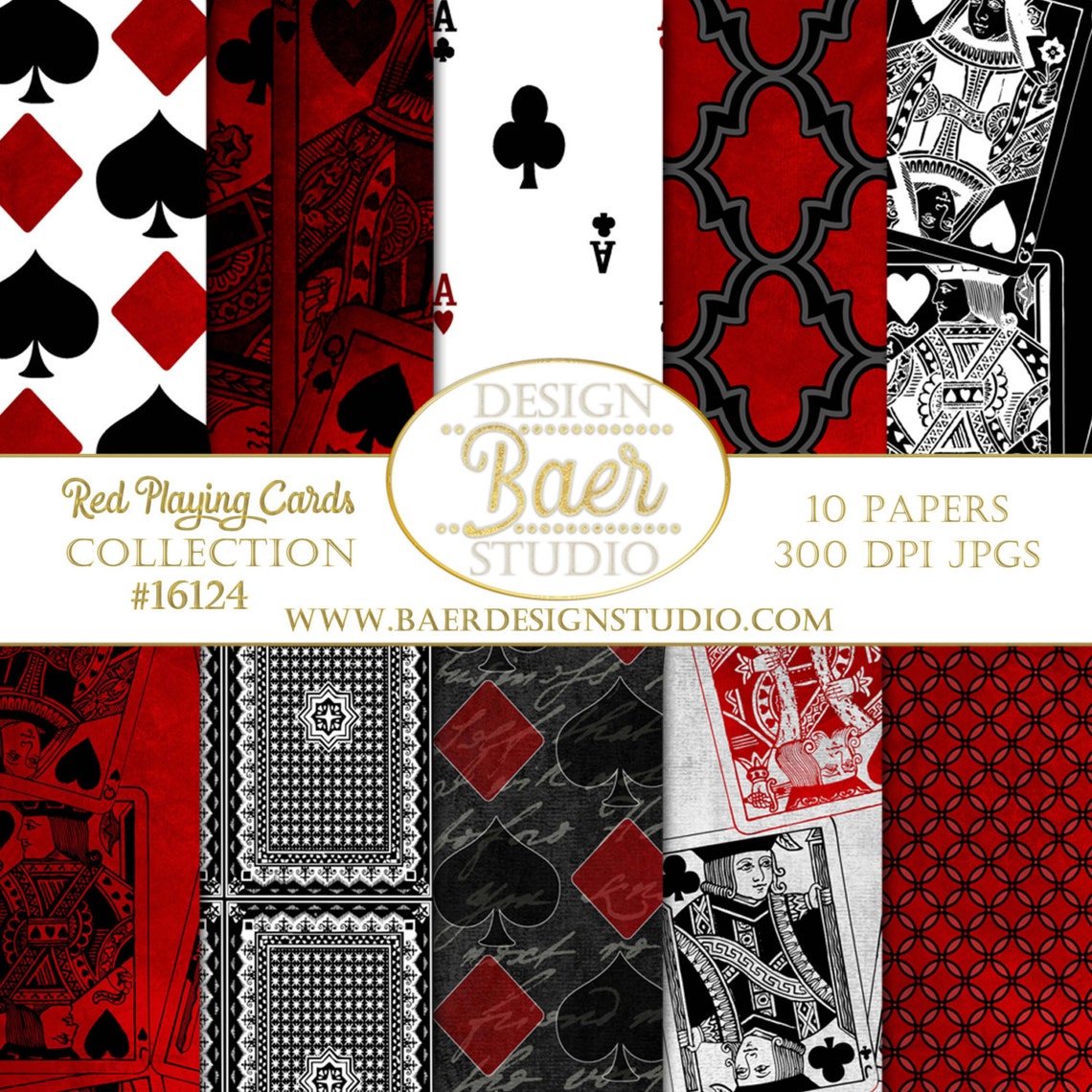 Red Playing Card Digital Paper Valentines Digital Paper | Etsy