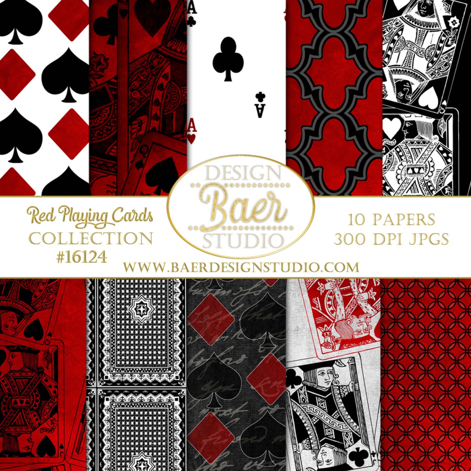 Red Playing Card Digital Paper, Valentines Digital Paper, Grunge Casino ...