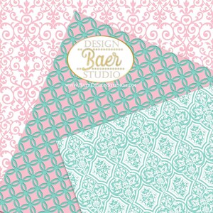 Pink and Turquoise Digital Paper, Pink and Teal Digital Paper, Pink and ...