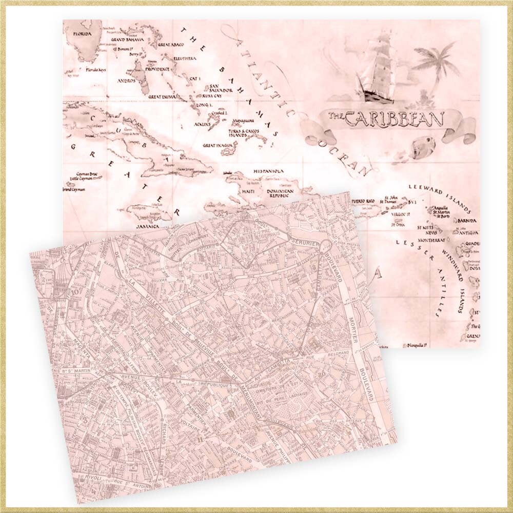 Pink Map Placemats: 11x14 Digital Paper Pink Vintage Map | Etsy