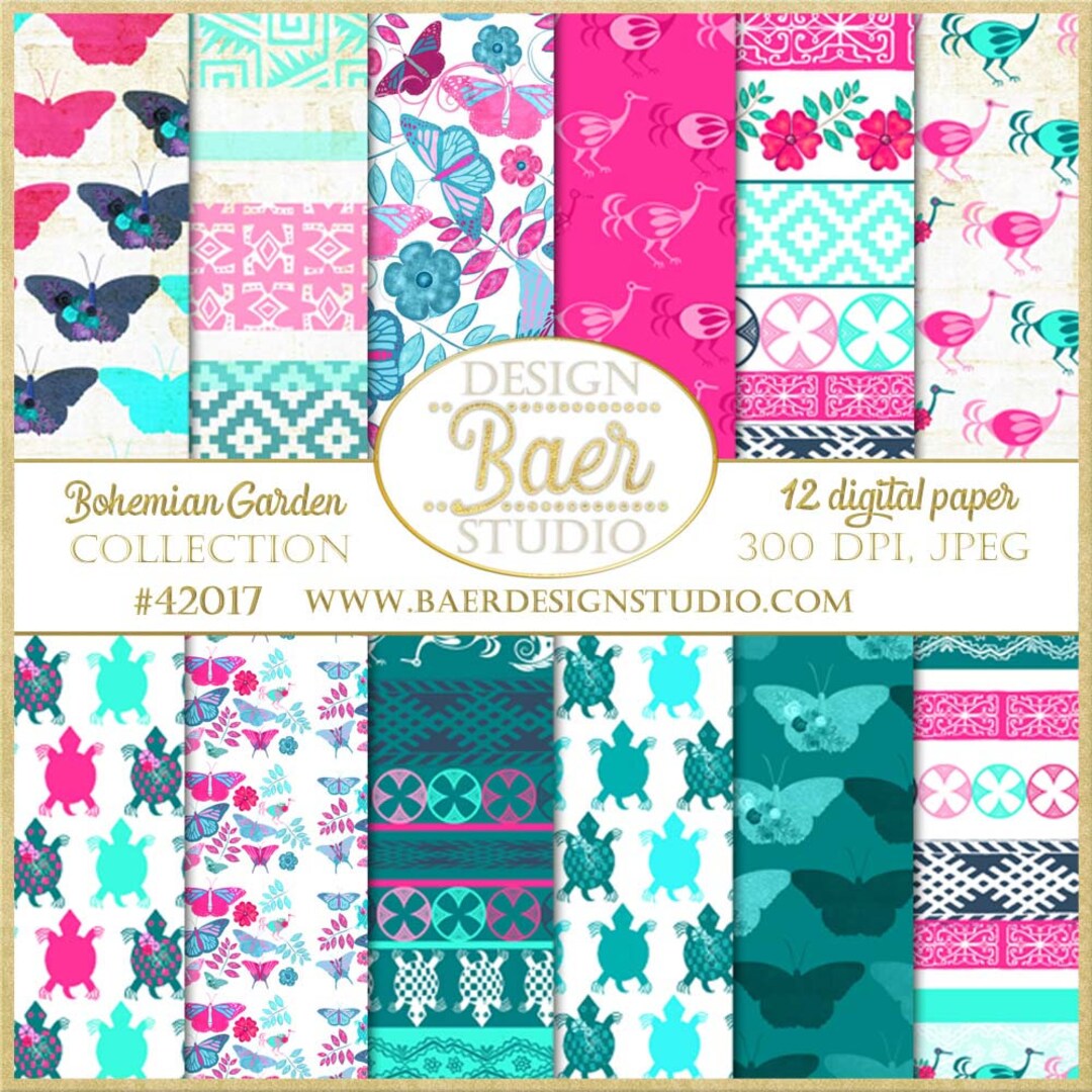 Pink and Turquoise Digital Paper:southwest Digital Paper, Tribal ...