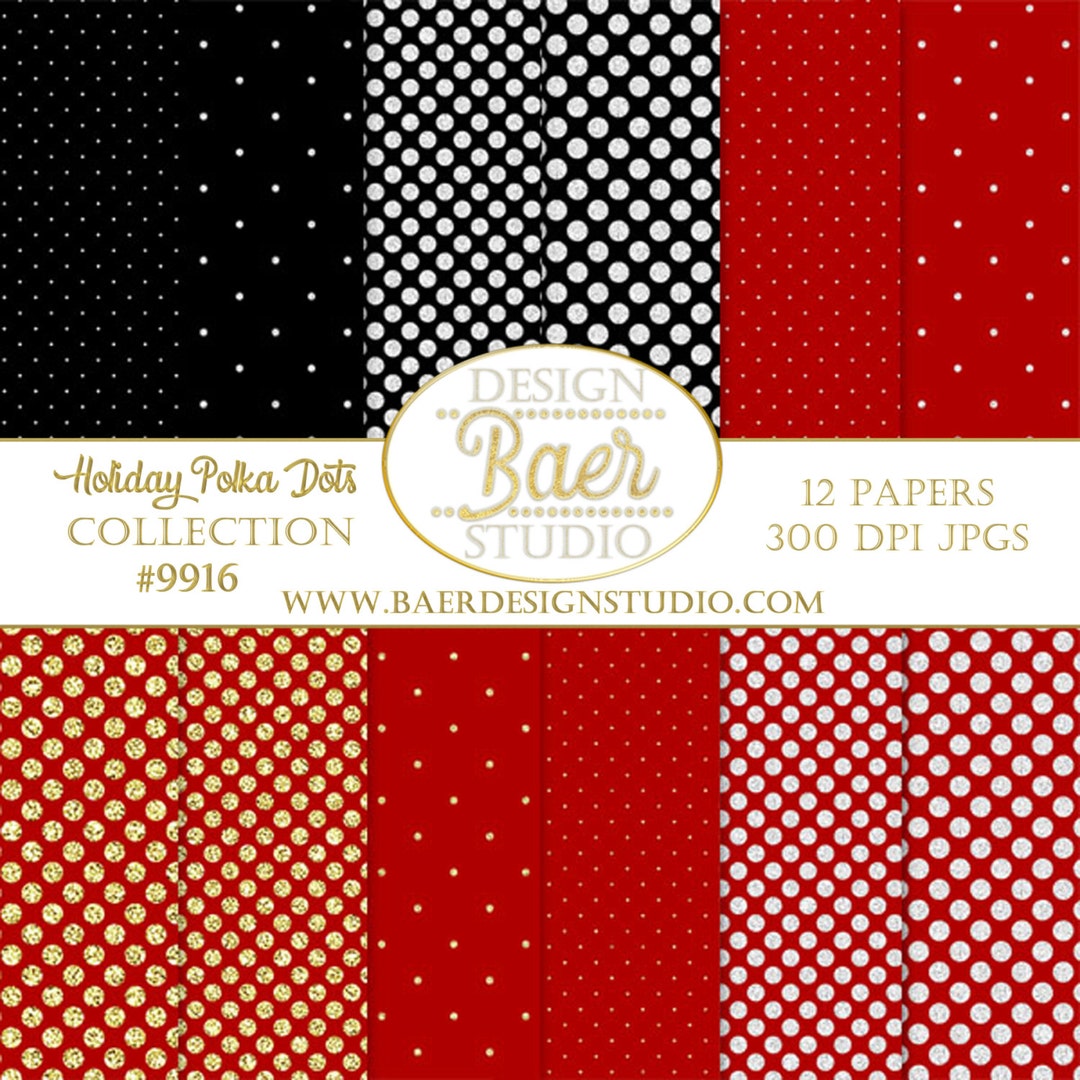 Red and Gold Polka Dot Paper | Holiday Digital Backgrounds (digital ...